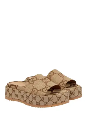 Gucci Gg Maxi Canvas Platform Slides - Beige