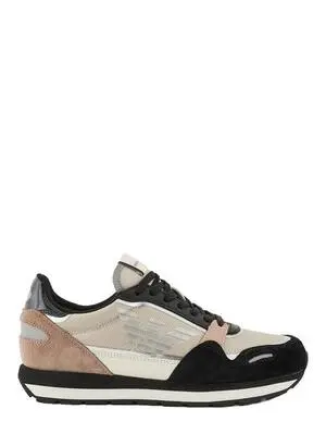 Emporio Armani Suede Sneakers With Reflective And Nylon Details - Black