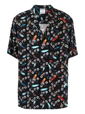 COUNTY OF MILAN Floral-print Short-sleeve Shirt - Black