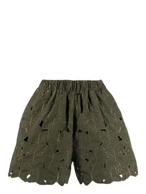 Red Valentino High-waisted Embroidered Shorts - Green