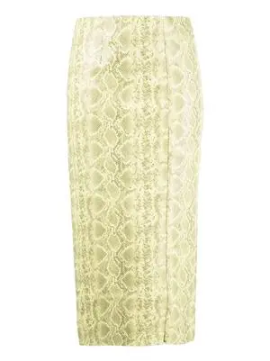 Remain Birger Christensen Snakeskin-print Midi Skirt - Yellow