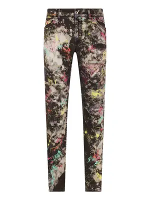 Dolce & Gabbana Paint Splatter Slim Fit Jeans - Black