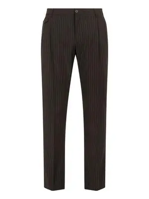 Dolce & Gabbana Pinstripe Wool-blend Trousers - Black