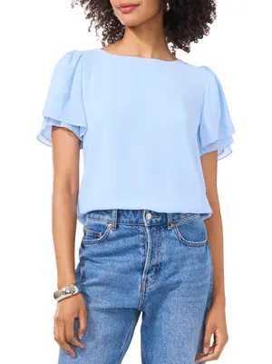 Vince Camuto Tulip Sleeve Chiffon Top - Sky