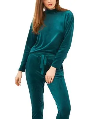 1.State Velour Turtleneck Top - Green Forest
