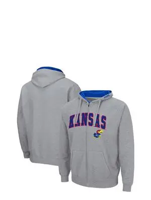 COLOSSEUM Kansas Jayhawks Arch & Logo 3.0 Full-zip Hoodie - Heather Gray