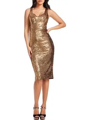 Dress The Population Sloane Sequin Sheath Dress - Gold