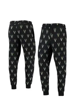 THE WILD COLLECTIVE Milwaukee Bucks Allover Logo Jogger Pants - Black