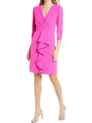 Julia Jordan Cascade Ruffle Crepe Sheath Dress - Hot Pink