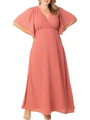 KIYONNA Metallic Thread Maxi Dress - Peachy Keen