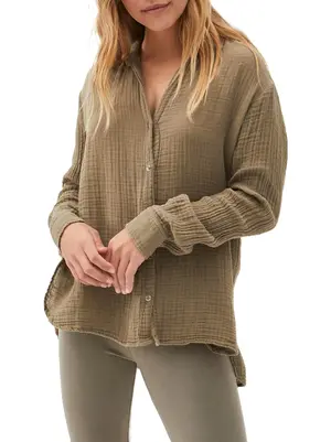 Michael Stars Michael Stars Leo Cotton Gauze Shirt Olive