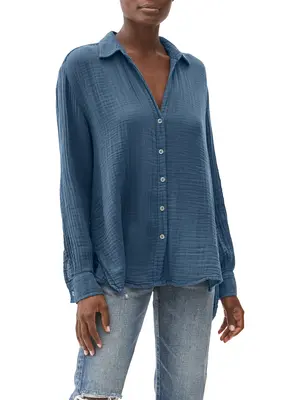 Michael Stars Michael Stars Leo Cotton Gauze Shirt Pebble