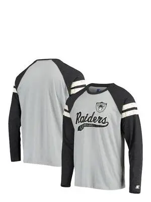 STARTER Black Las Vegas Raiders Throwback League Raglan Long Sleeve Tri-blend T-shirt - Silver