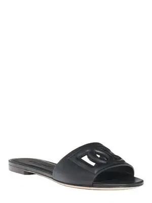 Dolce & Gabbana Bianca Interlock Slide Sandal - Black
