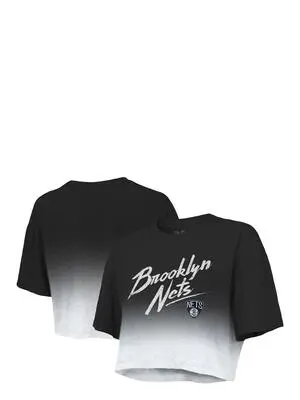MAJESTIC THREADS Brooklyn Nets Dirty Dribble Tri-blend Cropped T-shirt - Black