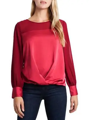 VINCE CAMUTO Mix Media Twist Front Long Sleeve Top