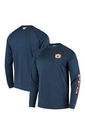 Columbia Pfg Auburn Tigers Terminal Tackle Omni-shade Long Sleeve T-shirt - Navy