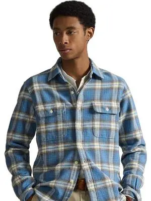 Ralph Lauren Classic Fit Plaid Flannel Workshirt - Blue Grey Multi