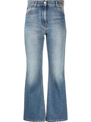 Palm Angels Star-detail Flared Cropped Jeans - Blue
