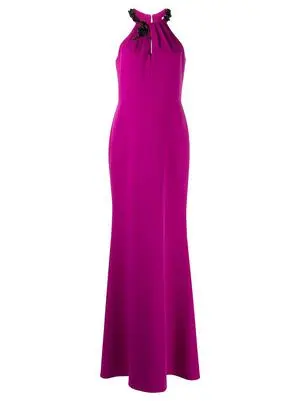 Marchesa Halterneck Gown With Keyhole Neck - Purple