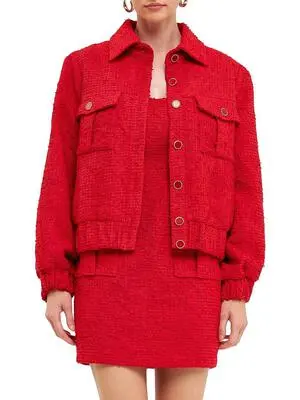 Endless Rose Bouclé Trucker Jacket - Red