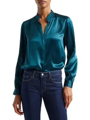 L'Agence L'AGENCE Bianca Silk Satin Blouse Deep Teal