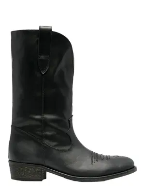 VIA ROMA 15 Leather Western Boots - Black