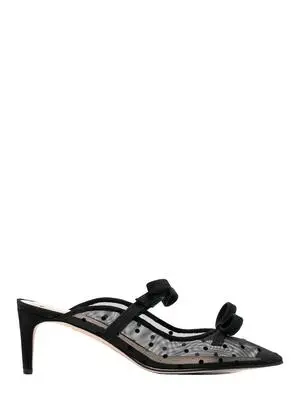 Red Valentino Polka Dot Mesh Bow Detail Mules - Black