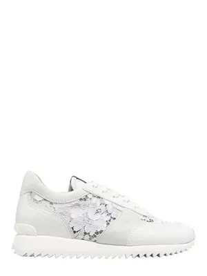 LE SILLA Lace-embroidered Leather Sneakers - White