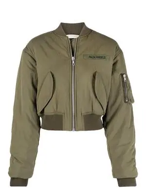 Palm Angels Cropped Bomber Jacket - Green