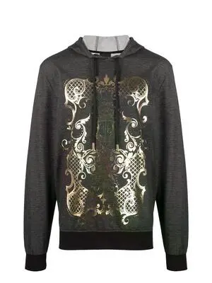 BILLIONAIRE Baroque-print Hooded Sweatshirt - Black