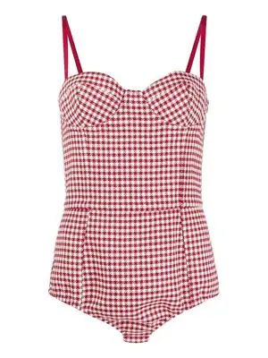 Red Valentino Houndstooth Bustier Bodysuit - Red