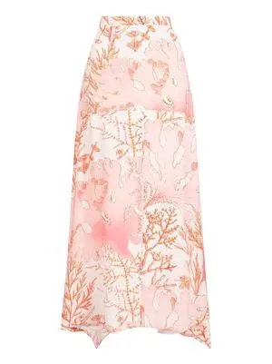 Stella McCartney Coral Print Handkerchief Hem Maxi Skirt - Neutrals