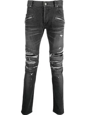 Balmain Ripped Detailing Slim-fit Jeans - Black