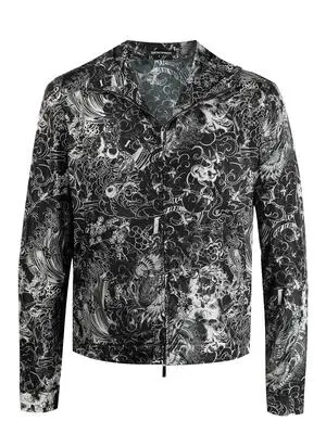 Emporio Armani Abstract-print Hooded Jacket - Black