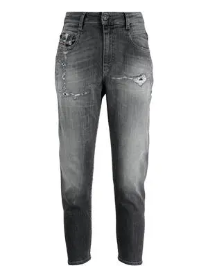 DIESEL® Cropped Distressed Boyfriend Jeans - Grey