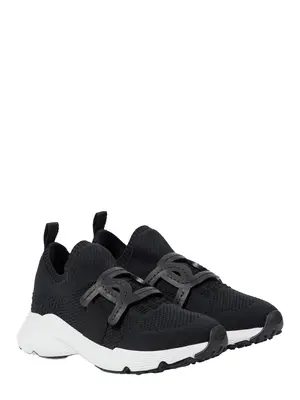 TOD'S Leather-trimmed Knit Sneakers - Black