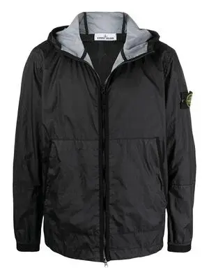 Stone Island Logo-patch Zip-up Windbreaker - Black