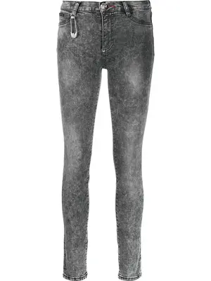 Philipp Plein High-waisted Cotton Jeggings - Grey