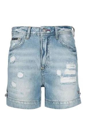 Philipp Plein Iconic Pins Denim Shorts - Blue