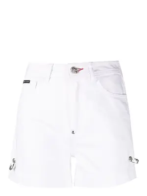 Philipp Plein Safety-pin Denim Shorts - White