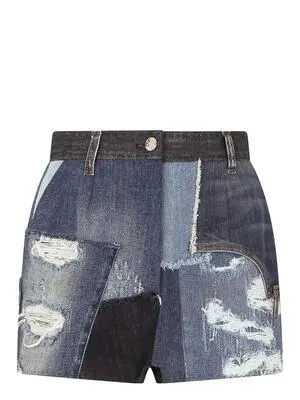 Dolce & Gabbana Distressed Patchwork Denim Shorts - Blue