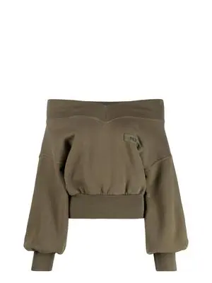 Palm Angels Off-shoulder Sweatshirt With Puff Sleeves - Green