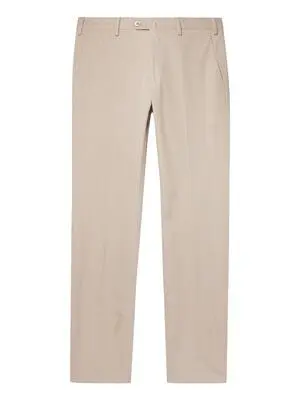 Loro Piana Slim-fit Cotton-blend Poplin Trousers - Neutrals