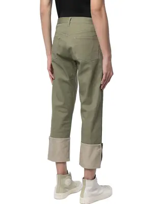 PORTS V Contrast Turn-up Trousers - Green