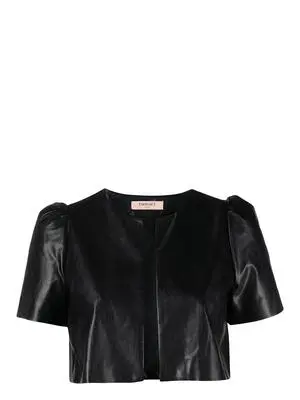 TWINSET Faux Leather Cropped Jacket