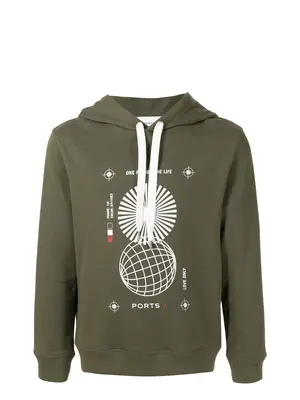 PORTS V Graphic Print Hooded Sweatshirt - Green