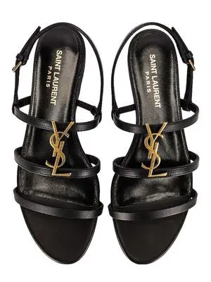 Saint Laurent Cassandra Leather Flat Sandals - Nero