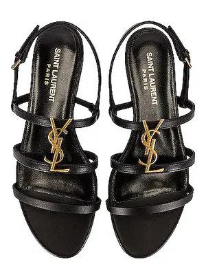 Saint Laurent Saint Laurent Cassandra Leather Flat Sandals Noir