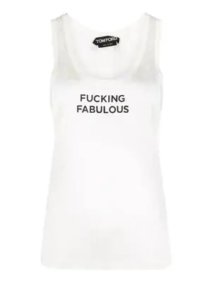 TOM FORD TOM FORD Slogan Print Silk Tank Top White